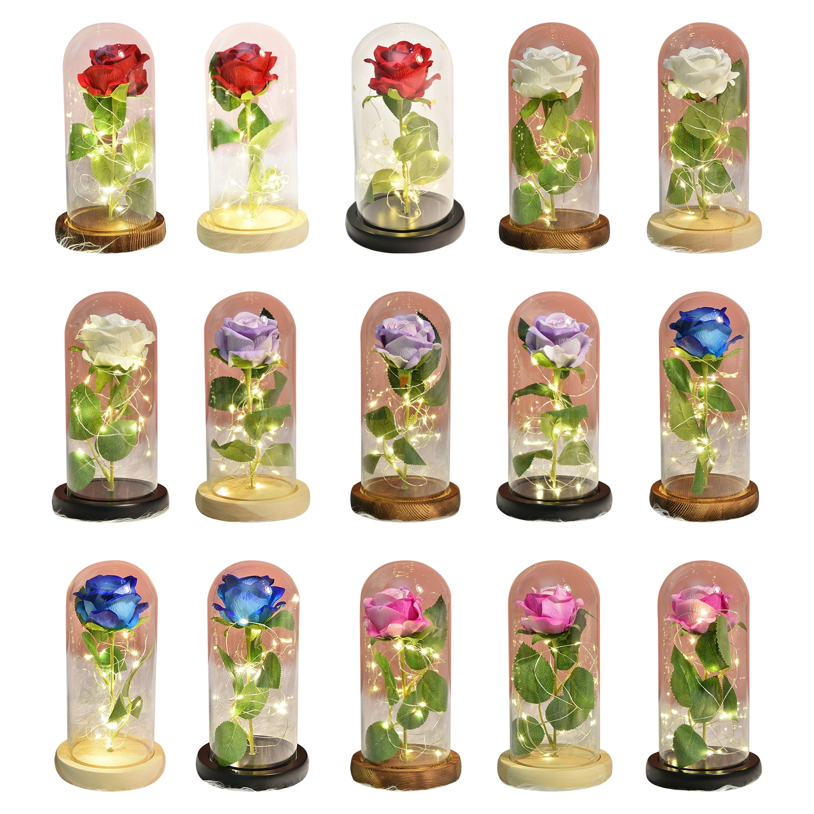 Travelwant Preserved Rose Rose Red Silk Rose in Glass Dome with LED ...