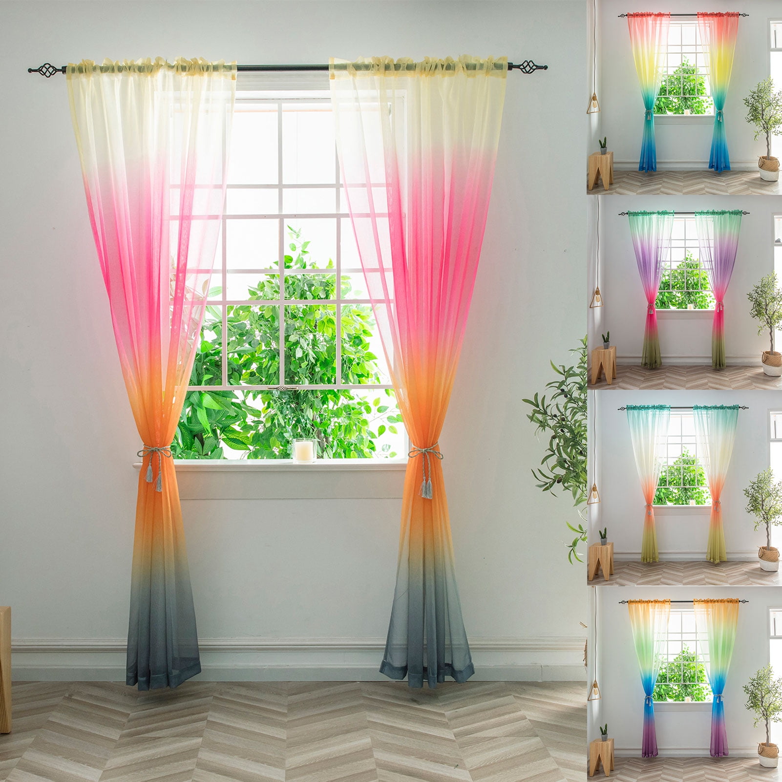 Travelwant Rainbow Curtains for Dining Room Panels Rod Pocket Voile ...