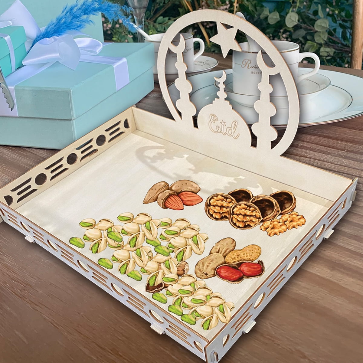 Travelwant Ramadan Wood Tray Moon Wooden Star Tableware Eid Mubarak ...