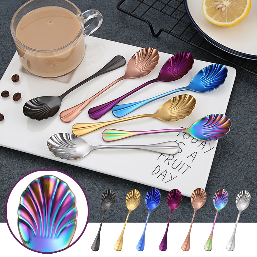 Travelwant Shell Shape Teaspoon, Colorful Stainless Steel Tea Dinner ...