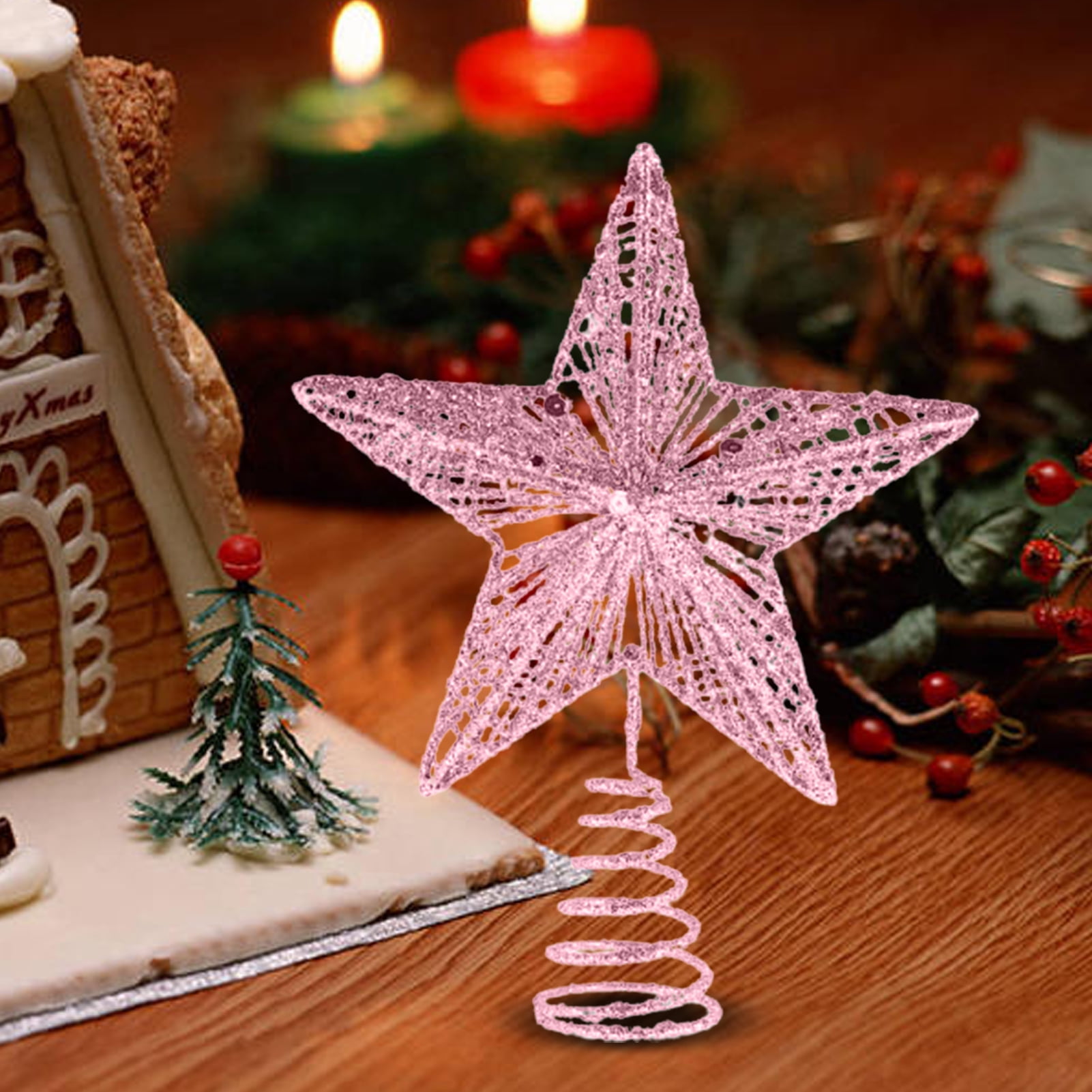 Travelwant Shiny Hollow Star Christmas Tree Topper, Wrought Iron Xmas ...