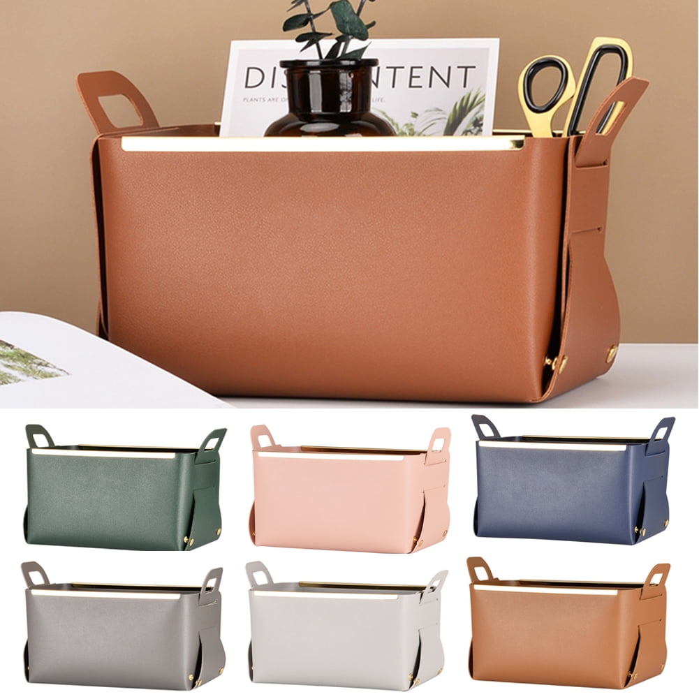 Travelwant Small Leather Storage Bins | PU Faux Leather Storage Basket ...