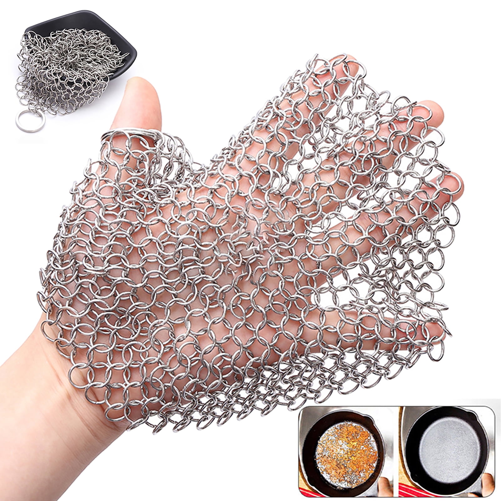 Travelwant Stainless Steel Cast Iron Cleaner Chainmail Scrubber for ...