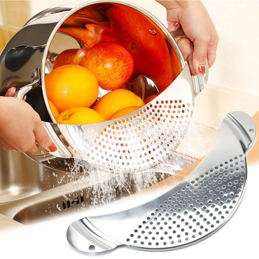 Travelwant Stainless Steel Pan Pot Strainer with Recessed Hand Grips ...