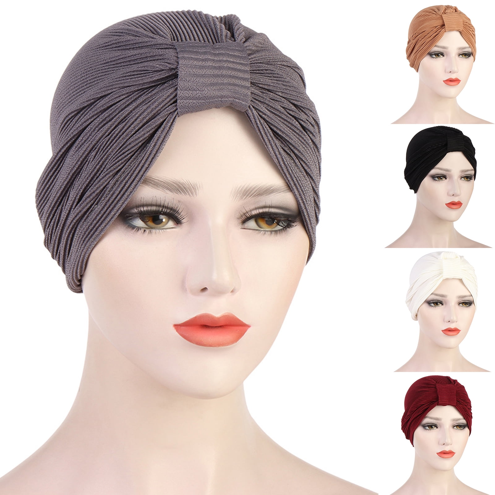 Travelwant Turbans for Women Soft Turban Head Wrap Pleated Beanie Cap ...