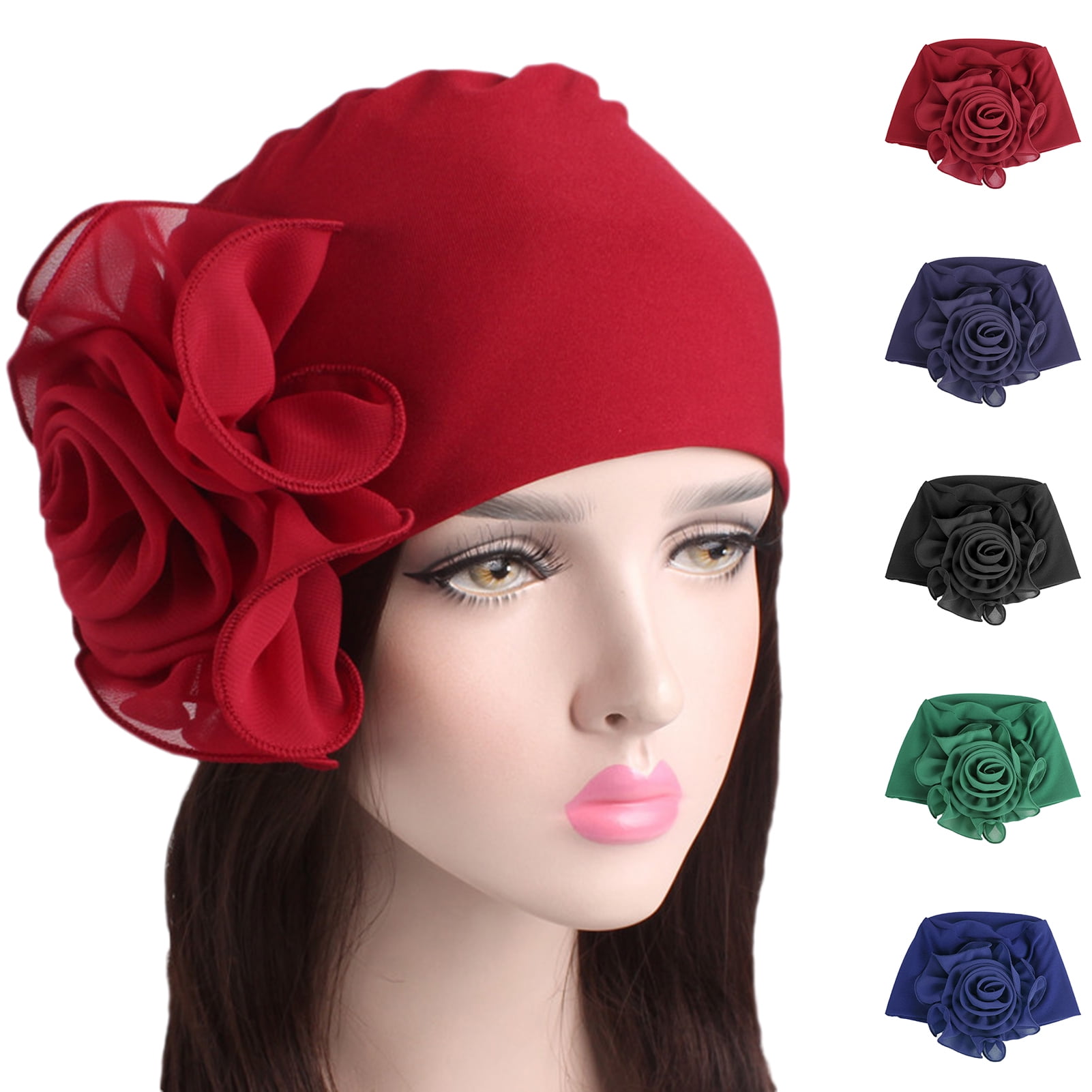 Travelwant Women King Size Flower Stretchy Beanie Turban Bonnet Chemo ...