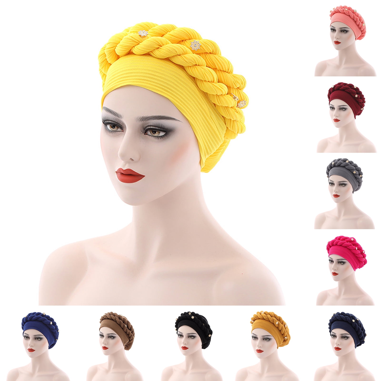 Travelwant Women's Fashionable Pre-Tied Bonnet Braid Turban, Hair Scarf ...