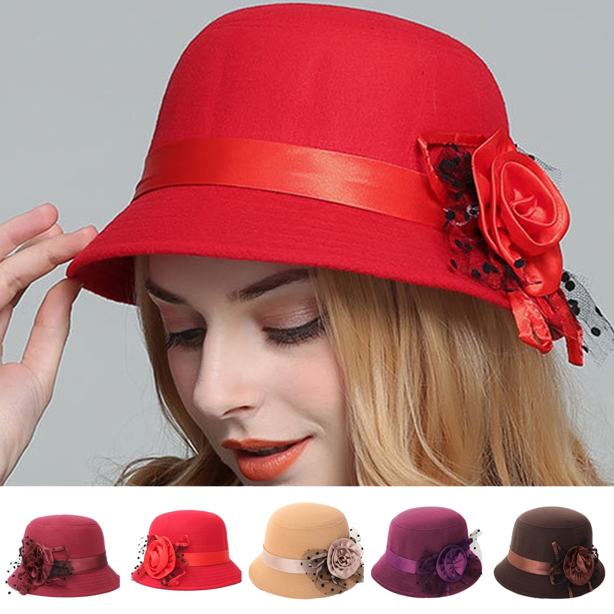 Travelwant Women Winter Wool Bucket Hat Vintage Cloche Bowler Hat with ...