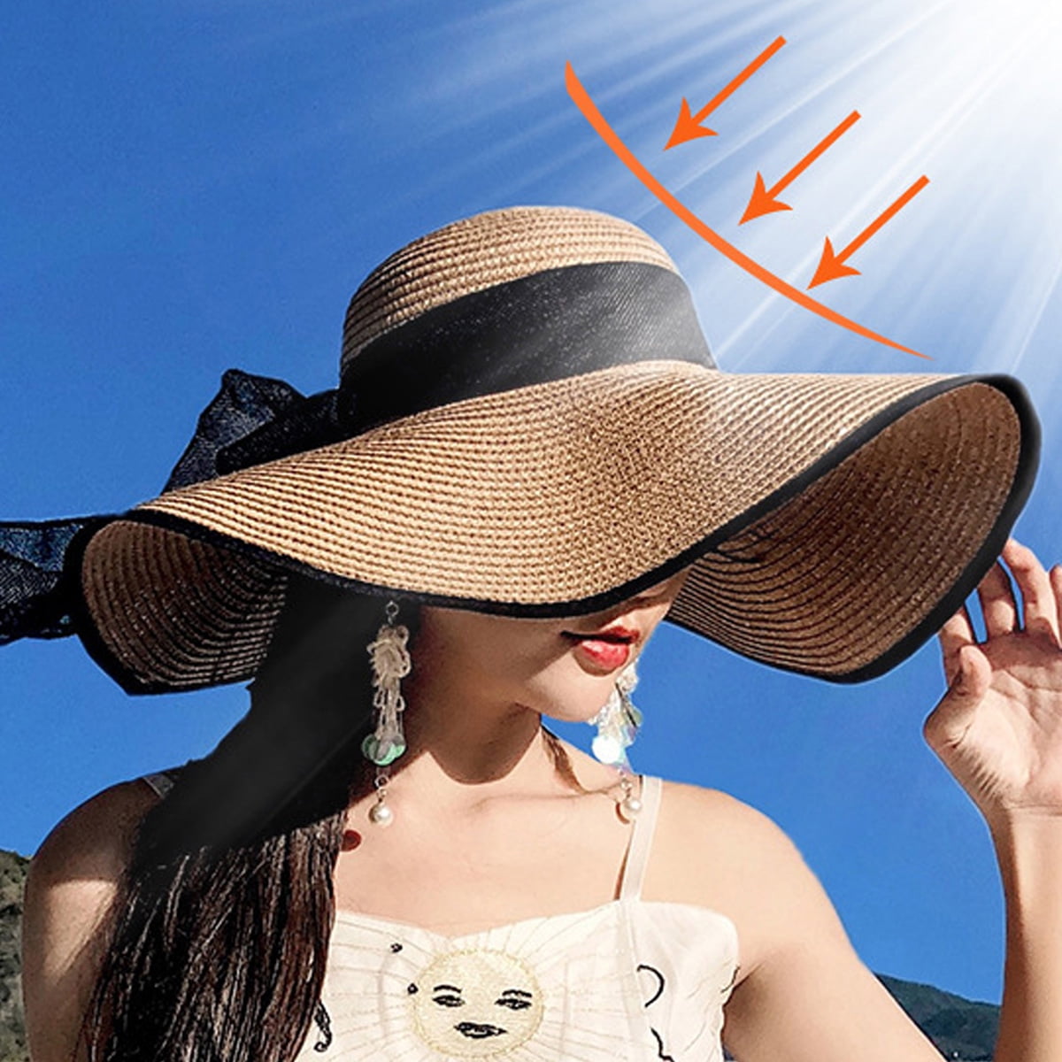 Travelwant Women's Folable Floppy Hat Wide Brim Sun Straw Hat Summer UV ...