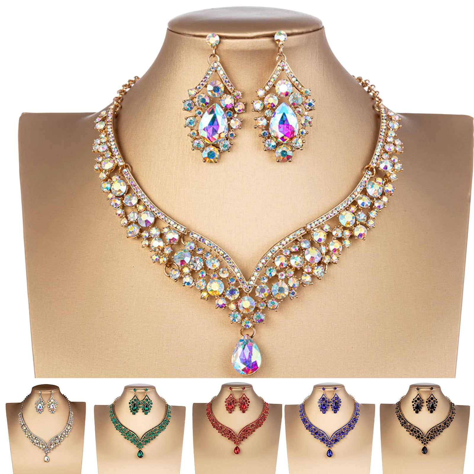 Travelwant Women's Jewelry Set Rhinestone Crystal Bride Statement ...