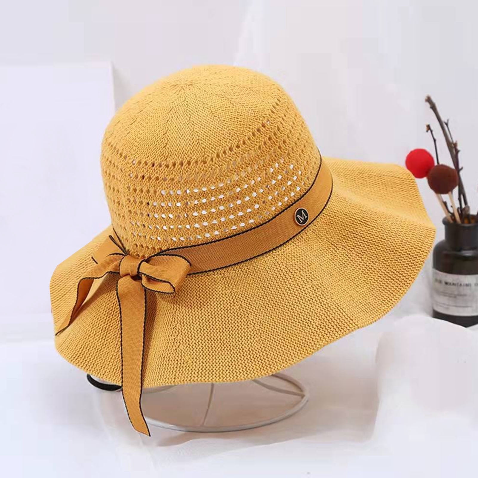 Travelwant Women's Sun Straw Hat, Big Brim Hat Bowknot Summer Hat ...