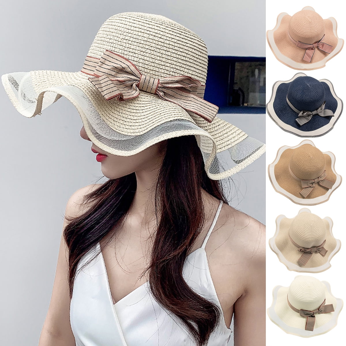 Travelwant Womens Big Bowknot Straw Hat Large Floppy Foldable Roll Up