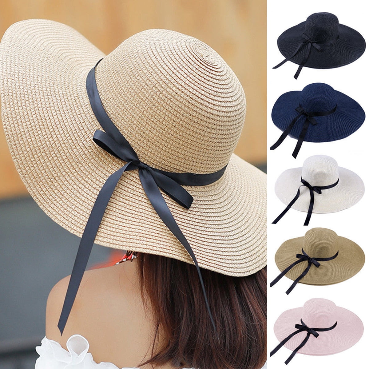Travelwant Womens Wide Brim Straw Hat Big Floppy Foldable Roll Up Cap