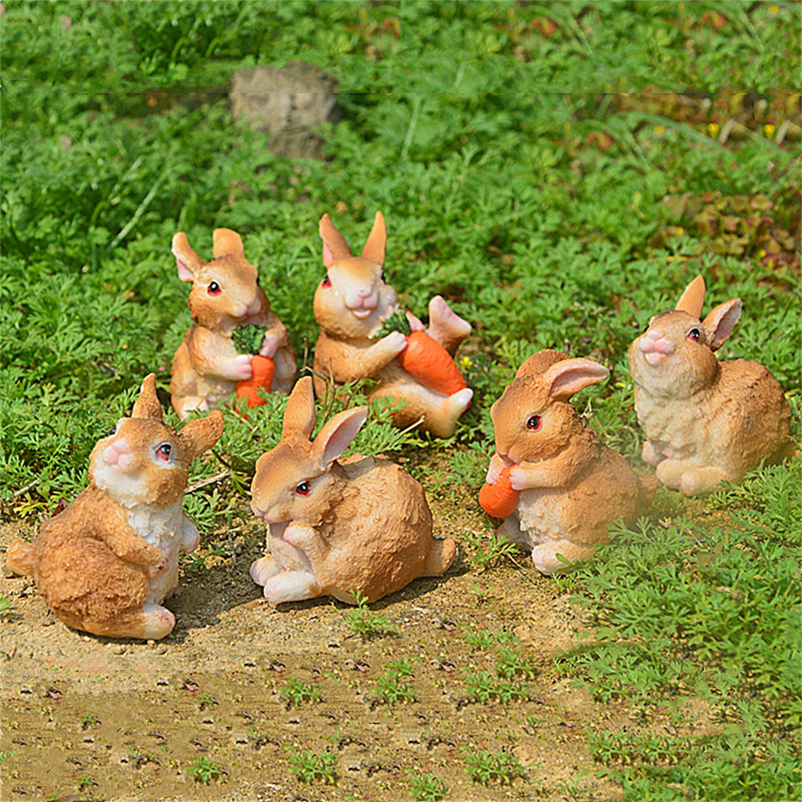 Travelwnat 6Packs Rabbit Garden Statue Outdoor Dcor, Resin Figurine ...