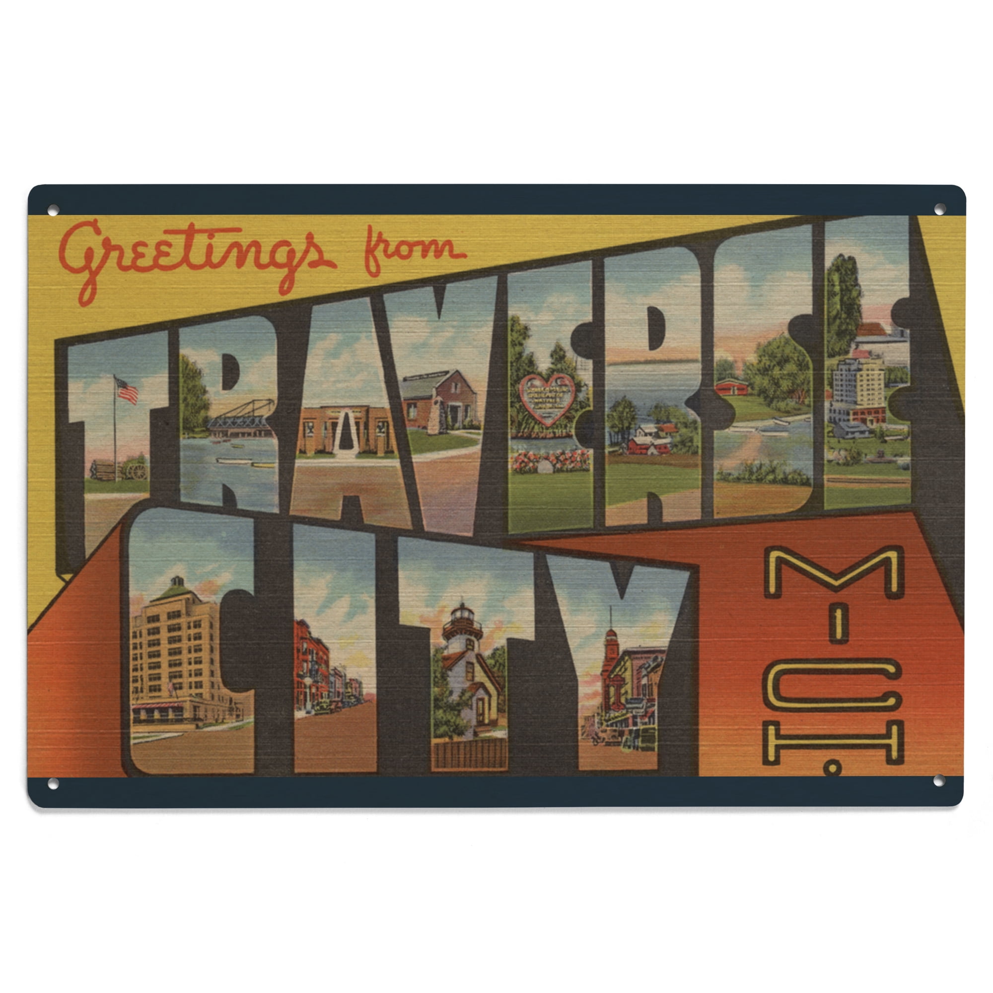 Traverse City, Michigan, Large Letter Scenes Birch Wood Wall Sign (6x9 ...