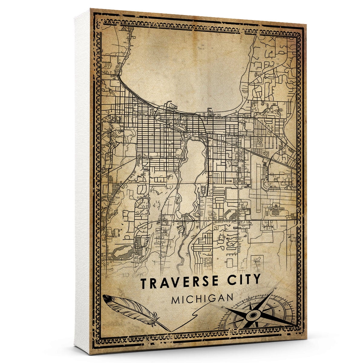 Traverse City Vintage Map Prints Canvas, Michigan Map Art Canvas ...
