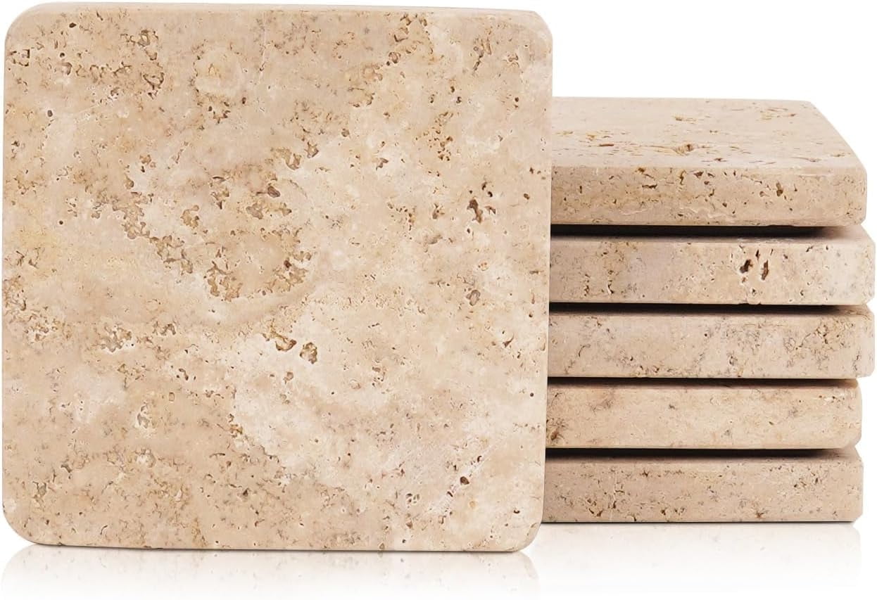Travertine Marble Coasters for Drinks - Handmade Coasters Set of 6 for ...