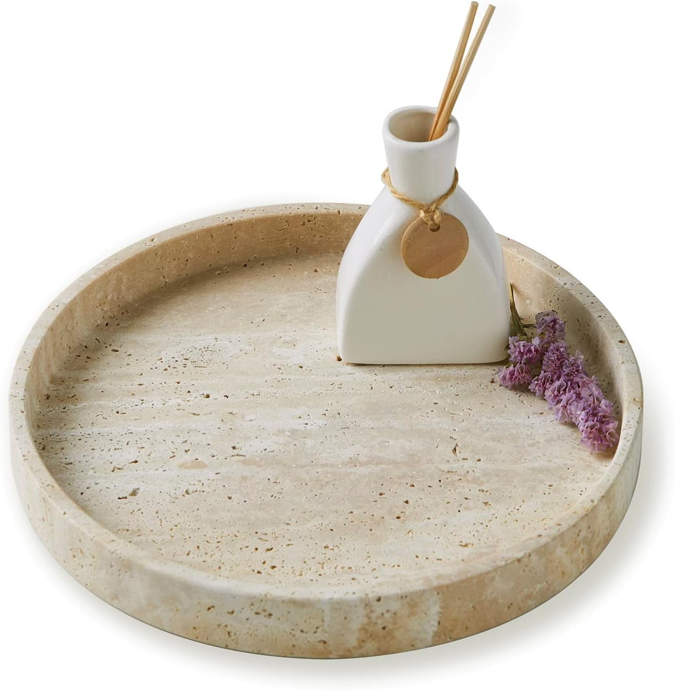 Travertine Marble Vanity Tray, Round Ottoman Tray Minimalist Modern ...