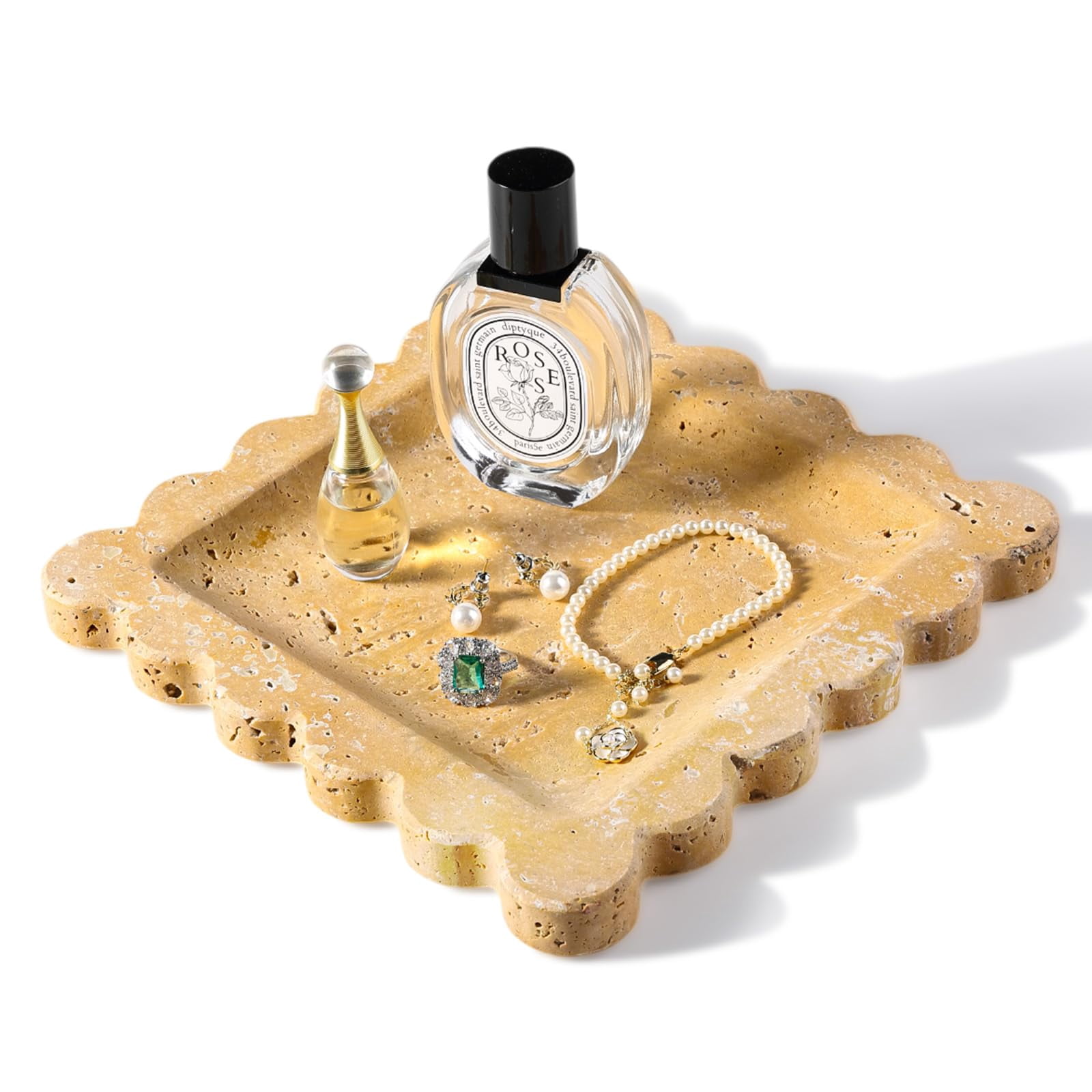 Travertine Scalloped Marble Tray, 7.8in Marble Vanity Tray, Premium ...