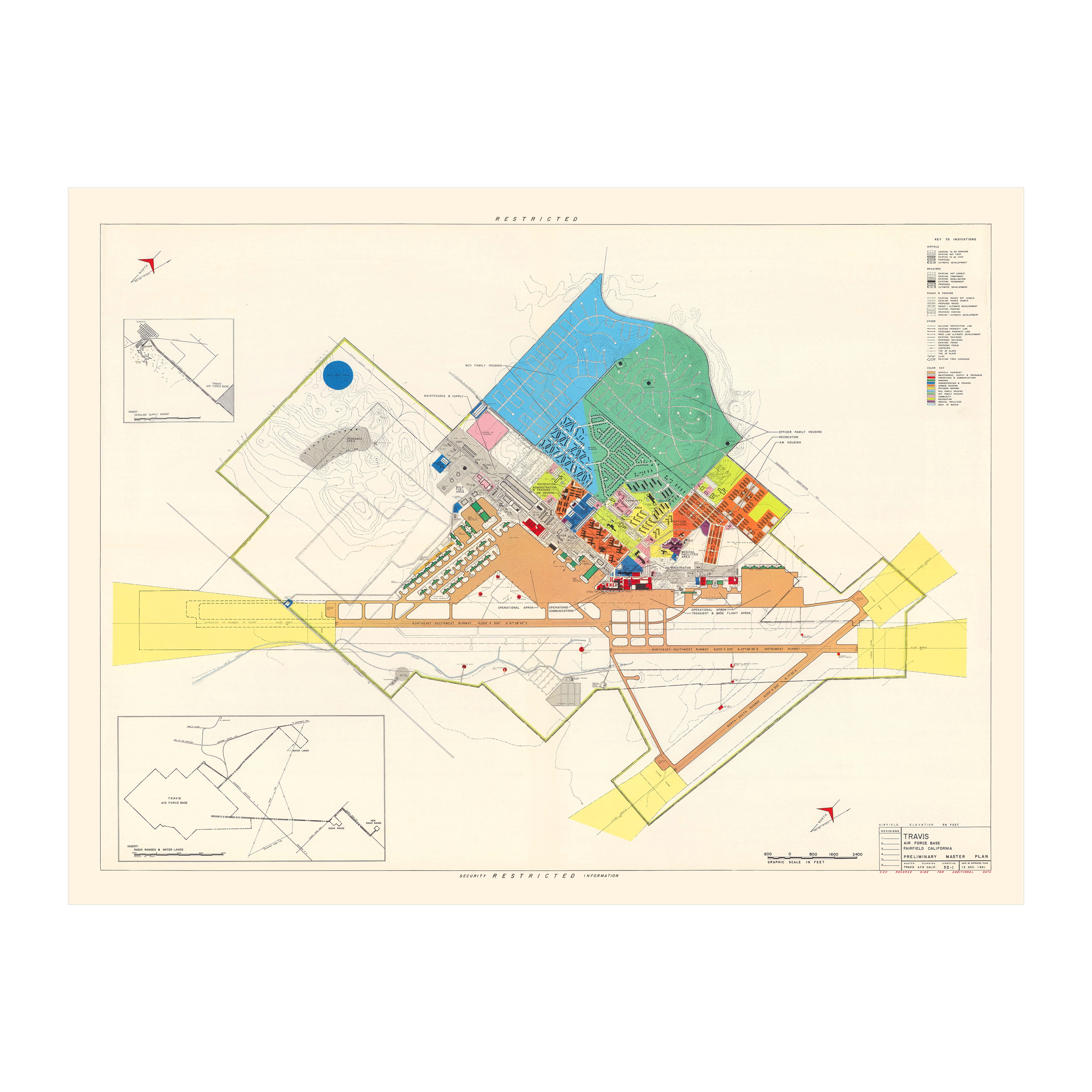 Travis Air Force Base Art, 1951 Vintage Map of Travis Air Force Base ...