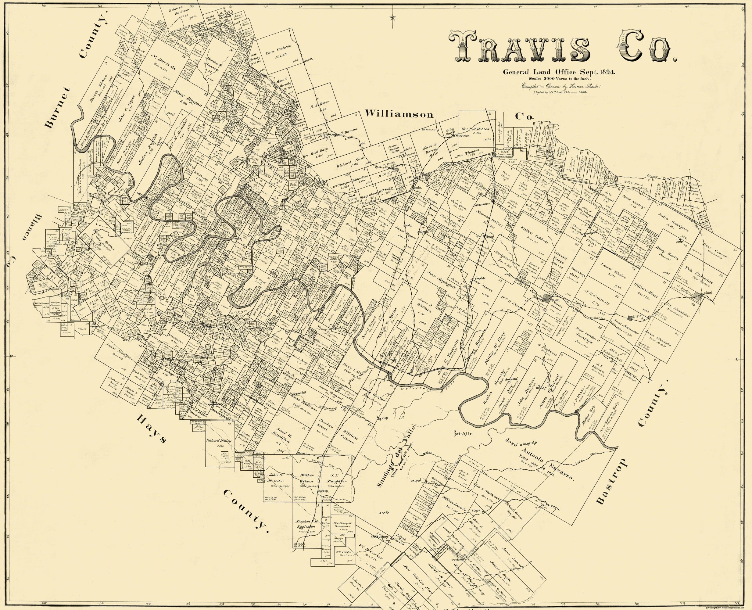 Historic County Map - Travis County Texas - General Land Office 1894 ...