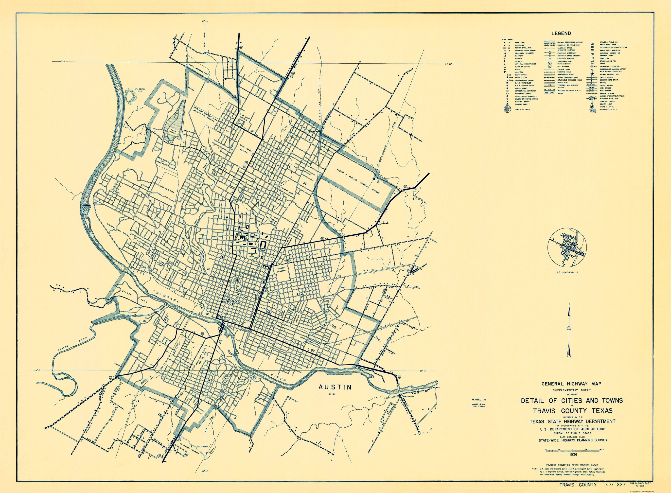 Historic County Map - Travis County Texas - Highway Department 1936 ...