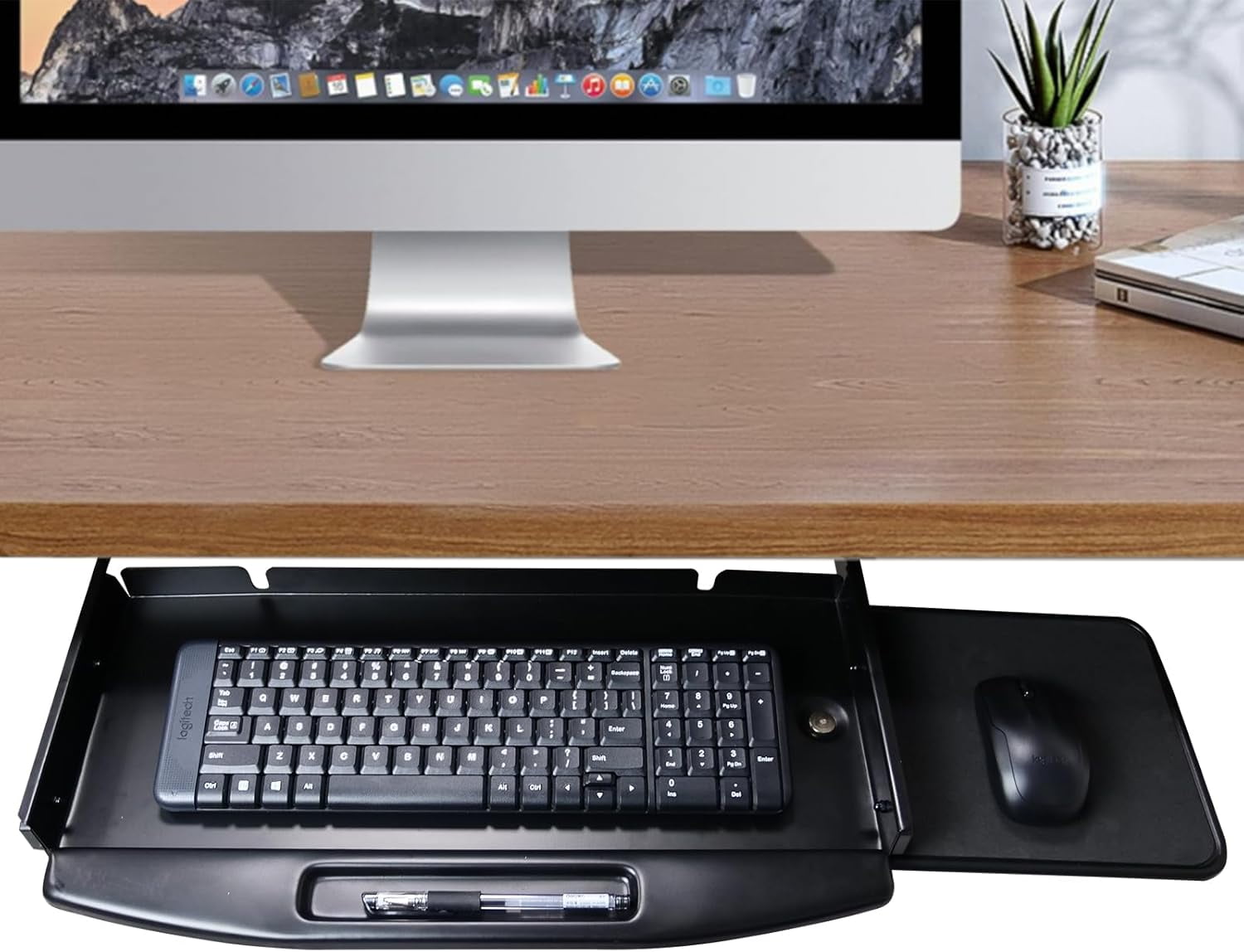 Tray Under Desk, Pull Out Keyboard with Heavy-Duty C-Clamp Hardware, 27 ...