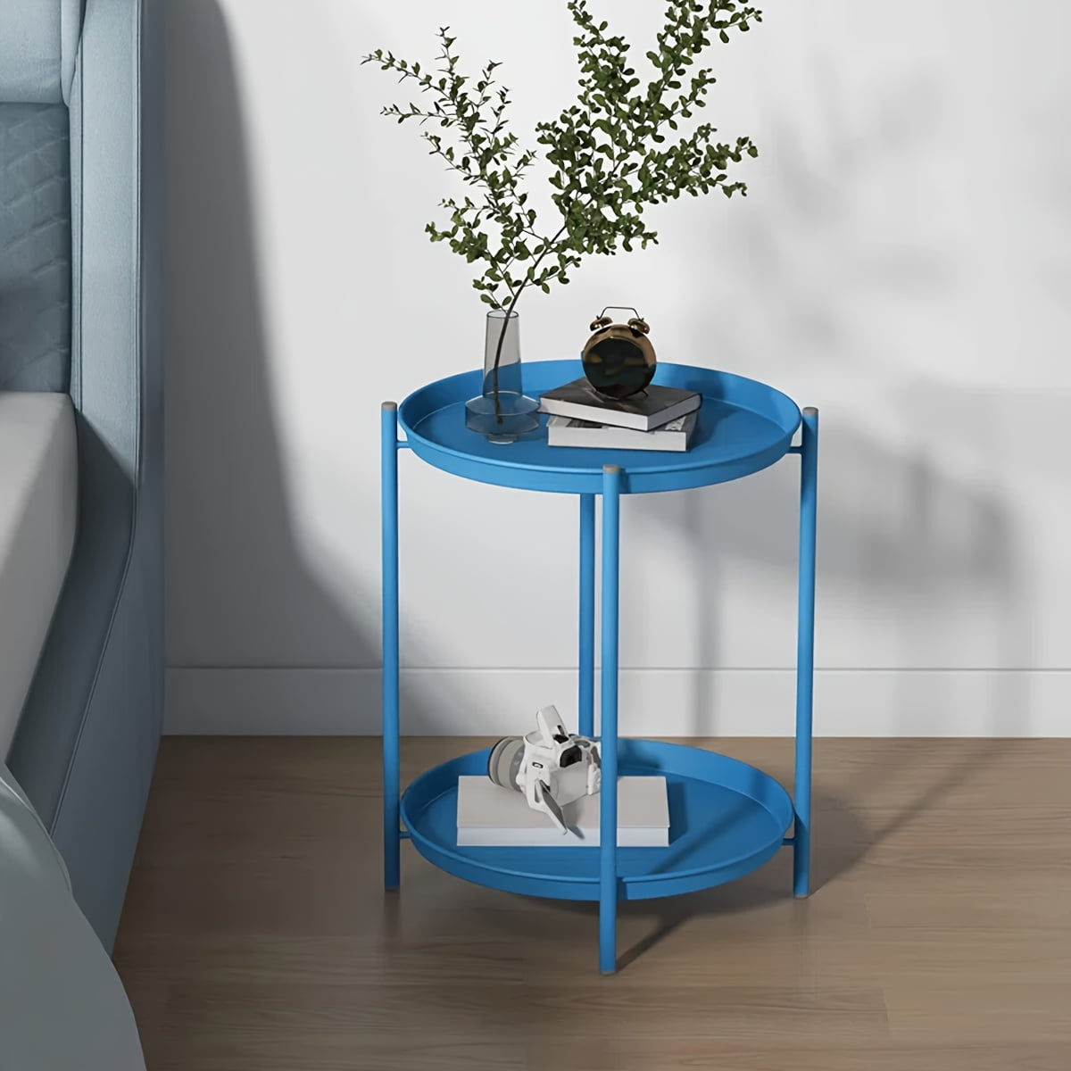 Tray End Table - Metal Side Table 2 Tier Nightstand Round Accent Coffee ...
