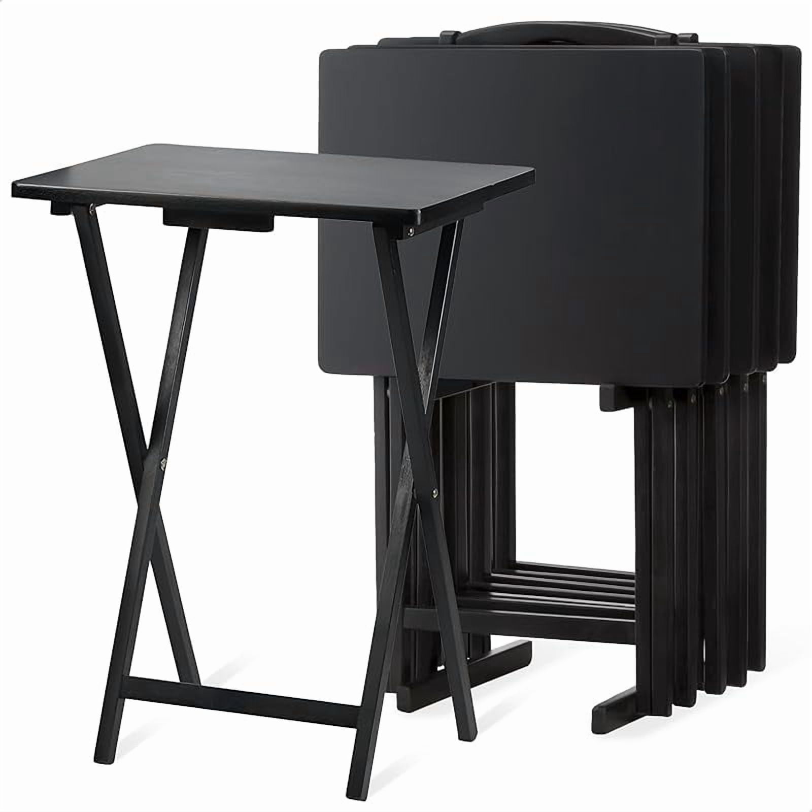 Tray Folding Wooden Dinner Table Set with Compact Storage Rack ...