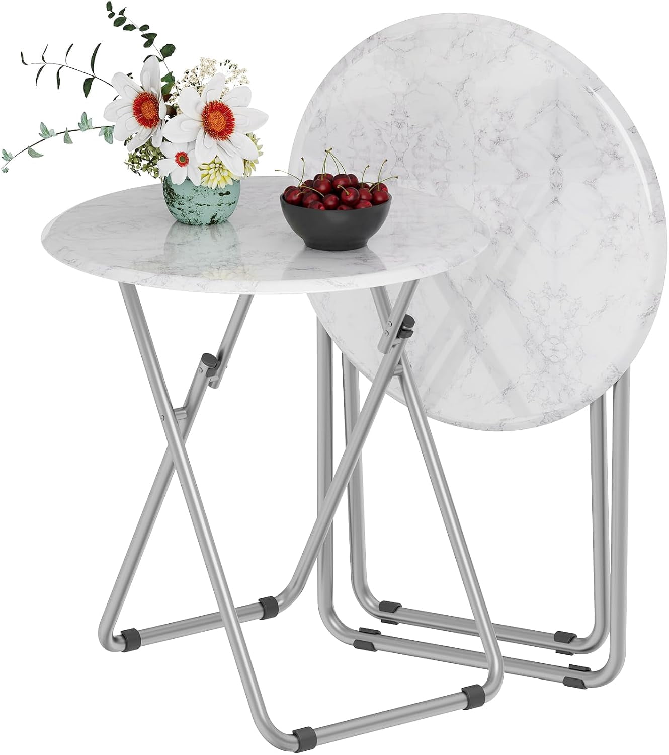 Tray Table, Round Folding Table, Foldable Snack Tray for Eating, Small ...