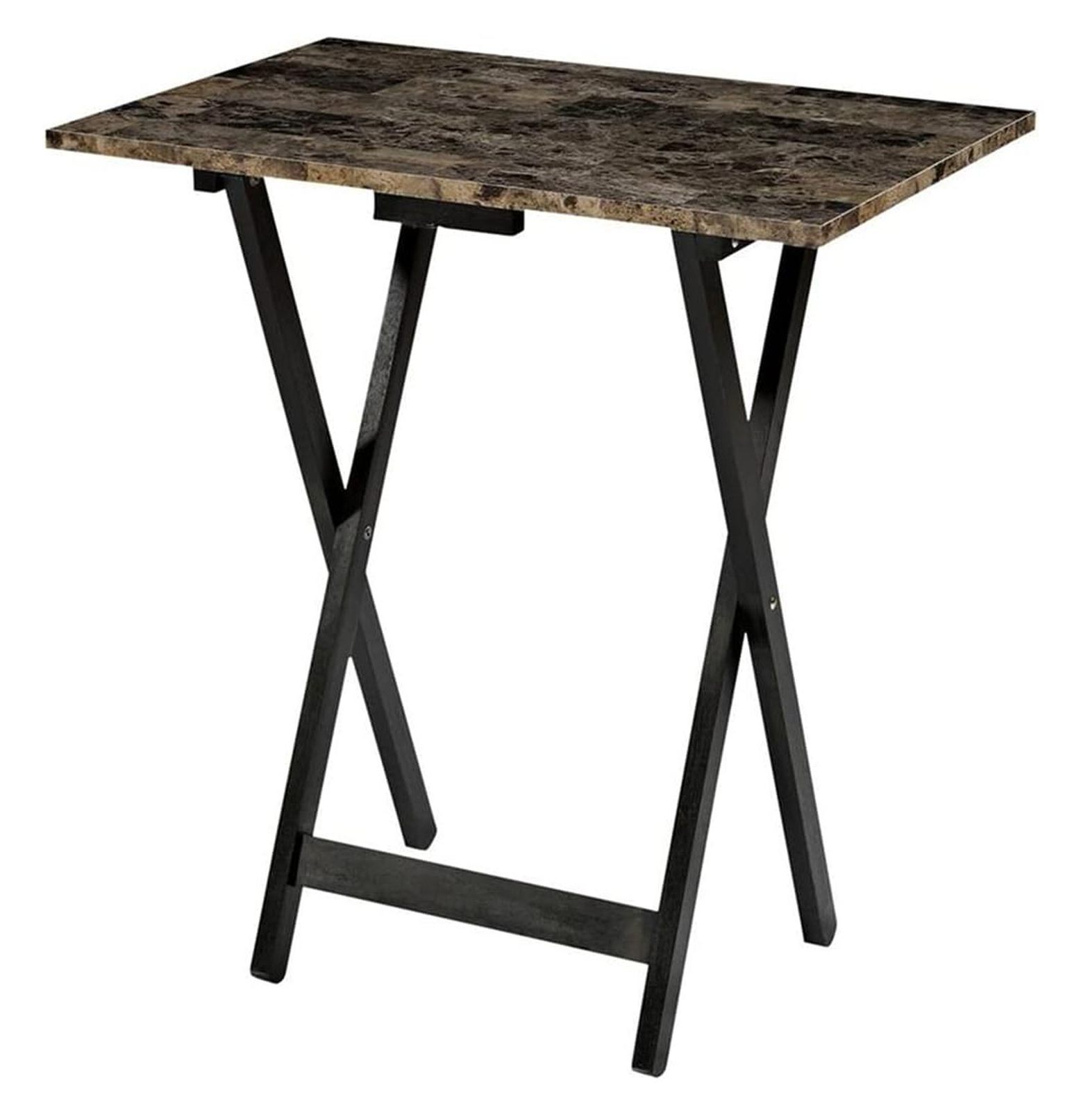 Tray Table Set of 3, Faux Marble TV Tables with Storage Stand, Brown ...