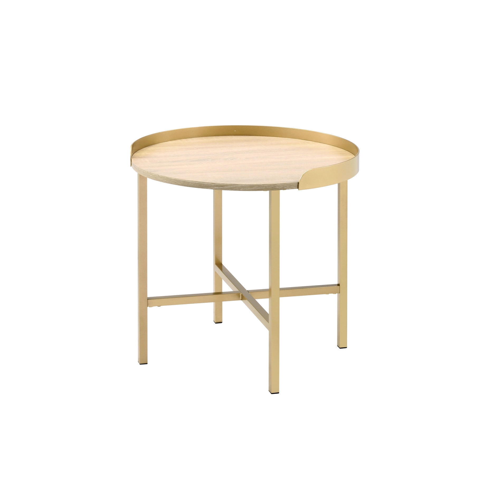 Tray Top, Oak and Gold Finish, Round End Table - Bring Style to Primary ...