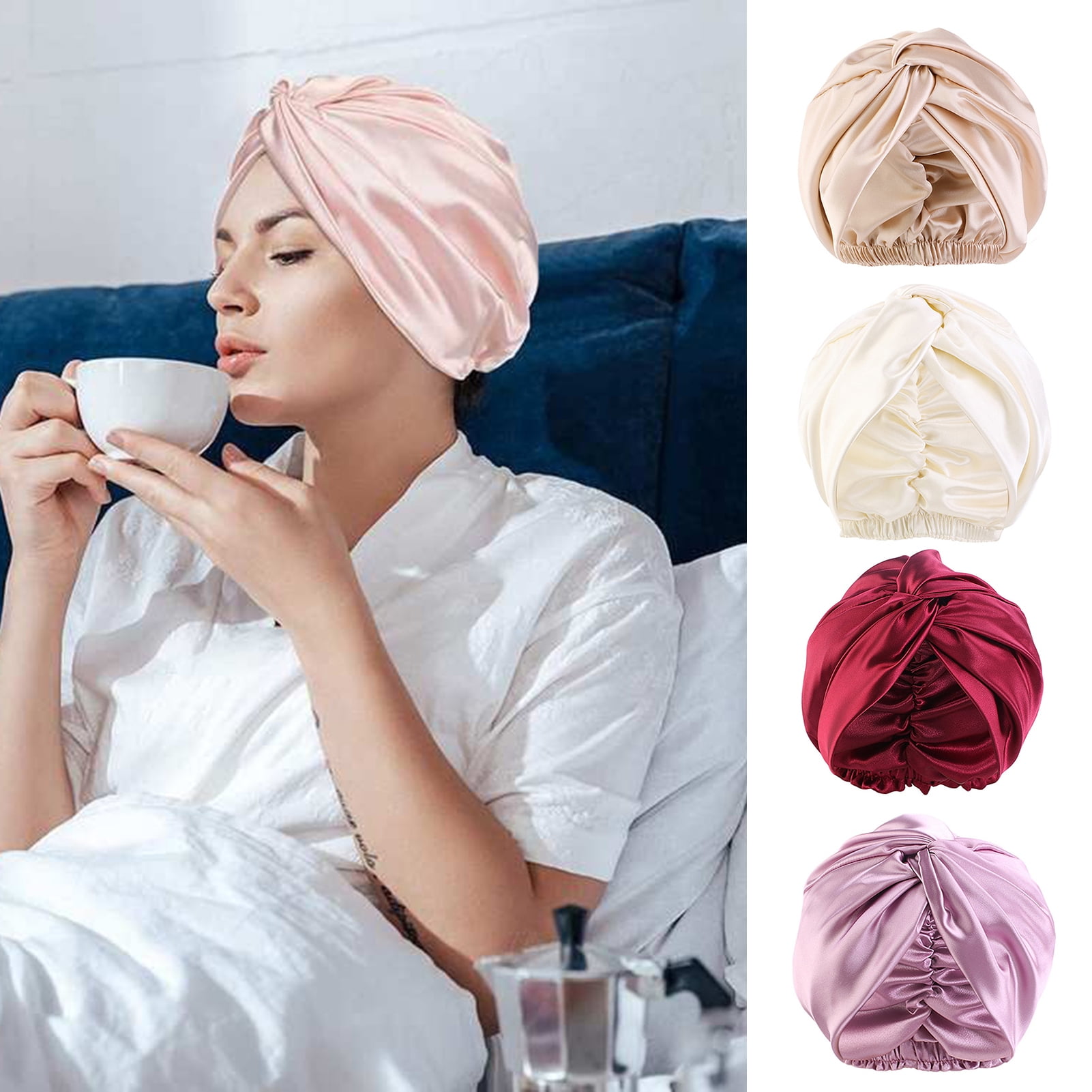 Trayknick Adjustable Satin Faux Silk Bonnet with Front Knot and Back ...