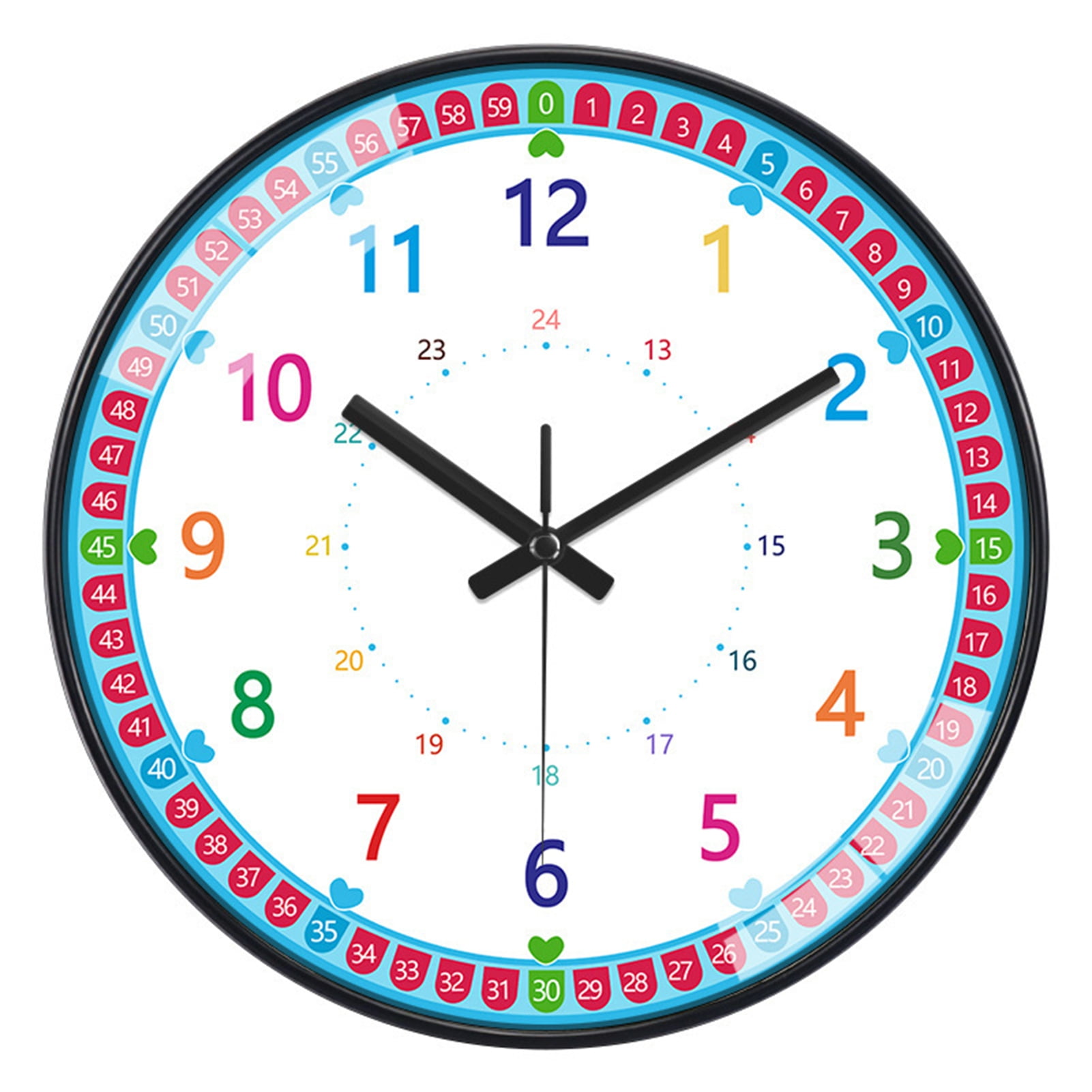 Trayknick Colorful Round Wall Clock Homeschool Room Wall Clock Colorful ...