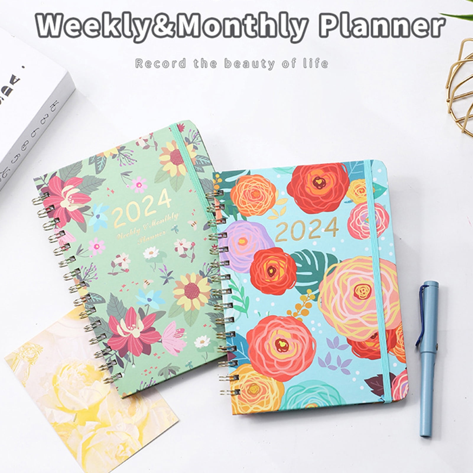 Trayknick Exquisite Floral Print 2024 Weekly Planner - Coil Design ...