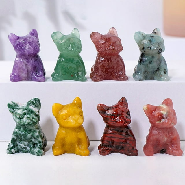 Trayknick French Bulldog Statue - Adorable Rose Quartz Faux Crystals ...