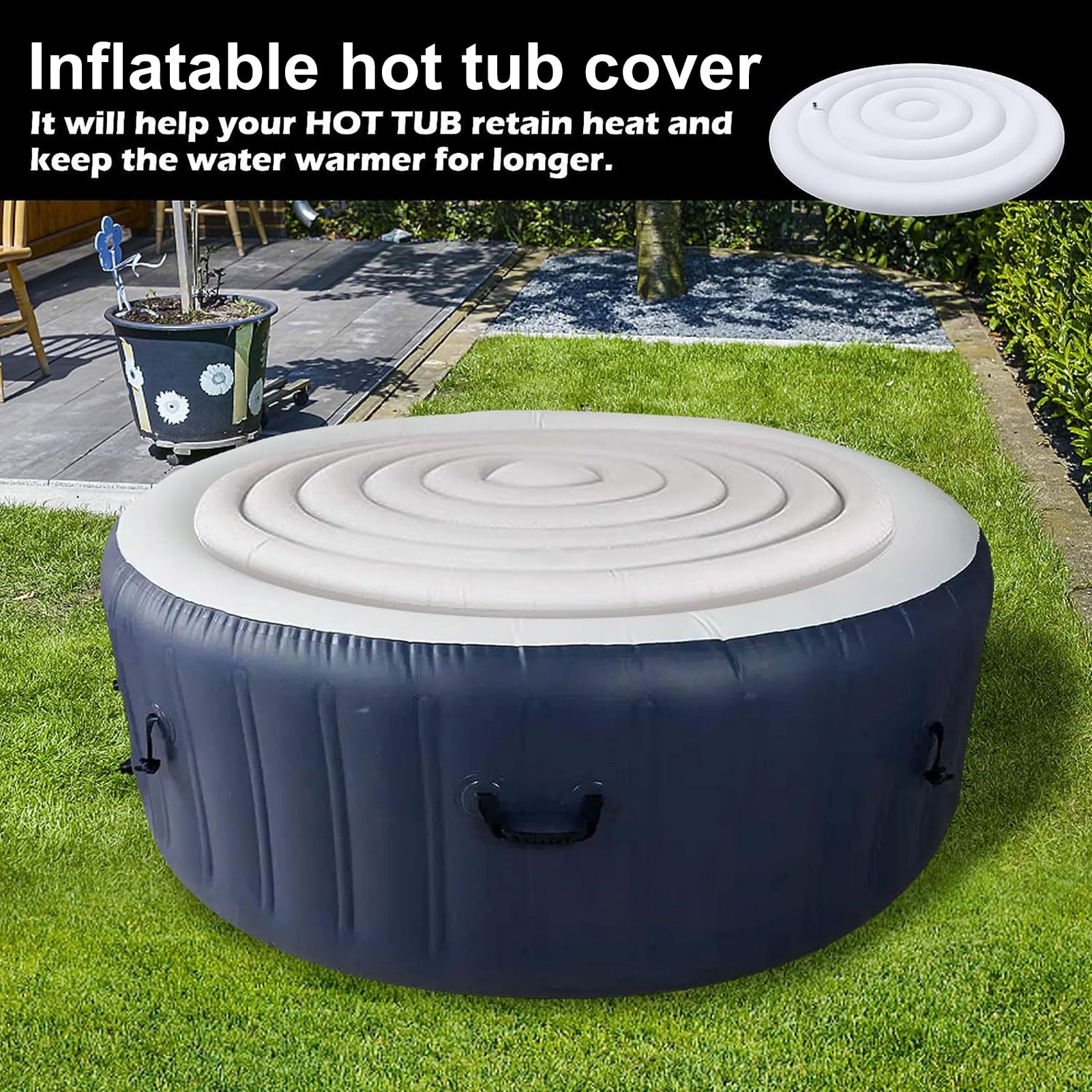 Trayknick Inflatable Hot Tub Cover - Foldable Energy Saving Round Hot ...