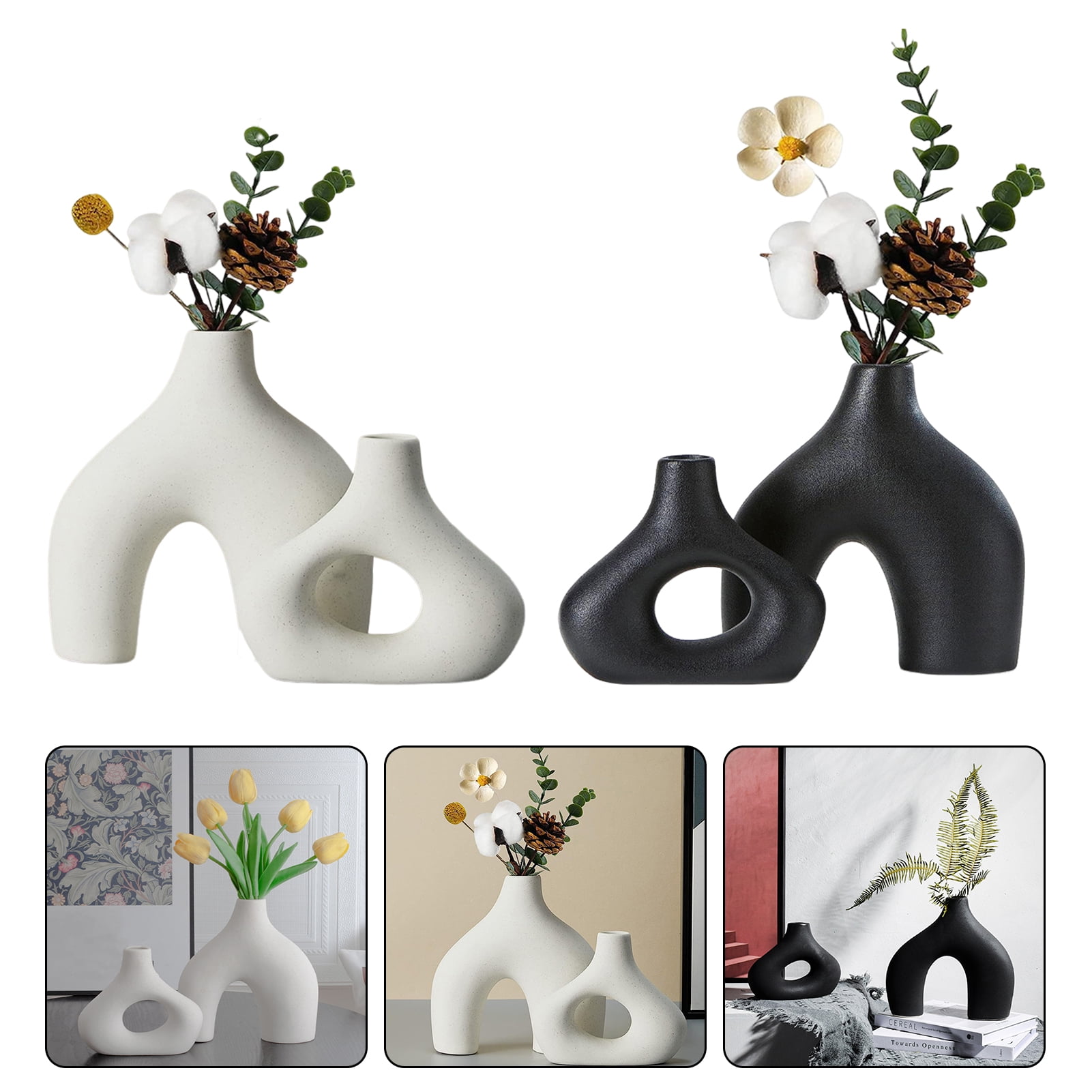 Trayknick Irregular Shape Ceramic Vases - Set of 2, Modern Flower Plant ...