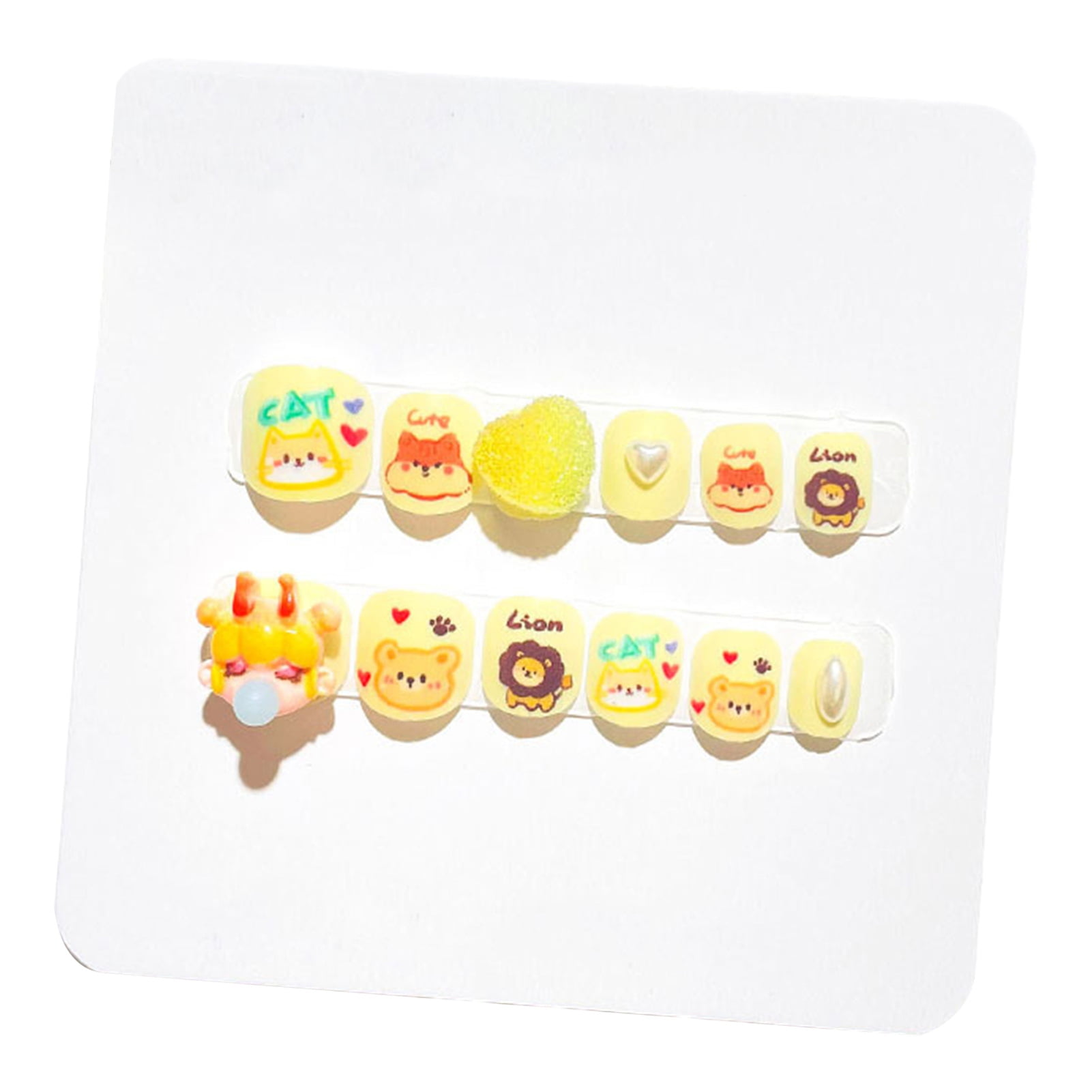 Trayknick Kids Fake Nails Cute Fake Nails 12pcs Kids Cartoon Nail Art ...