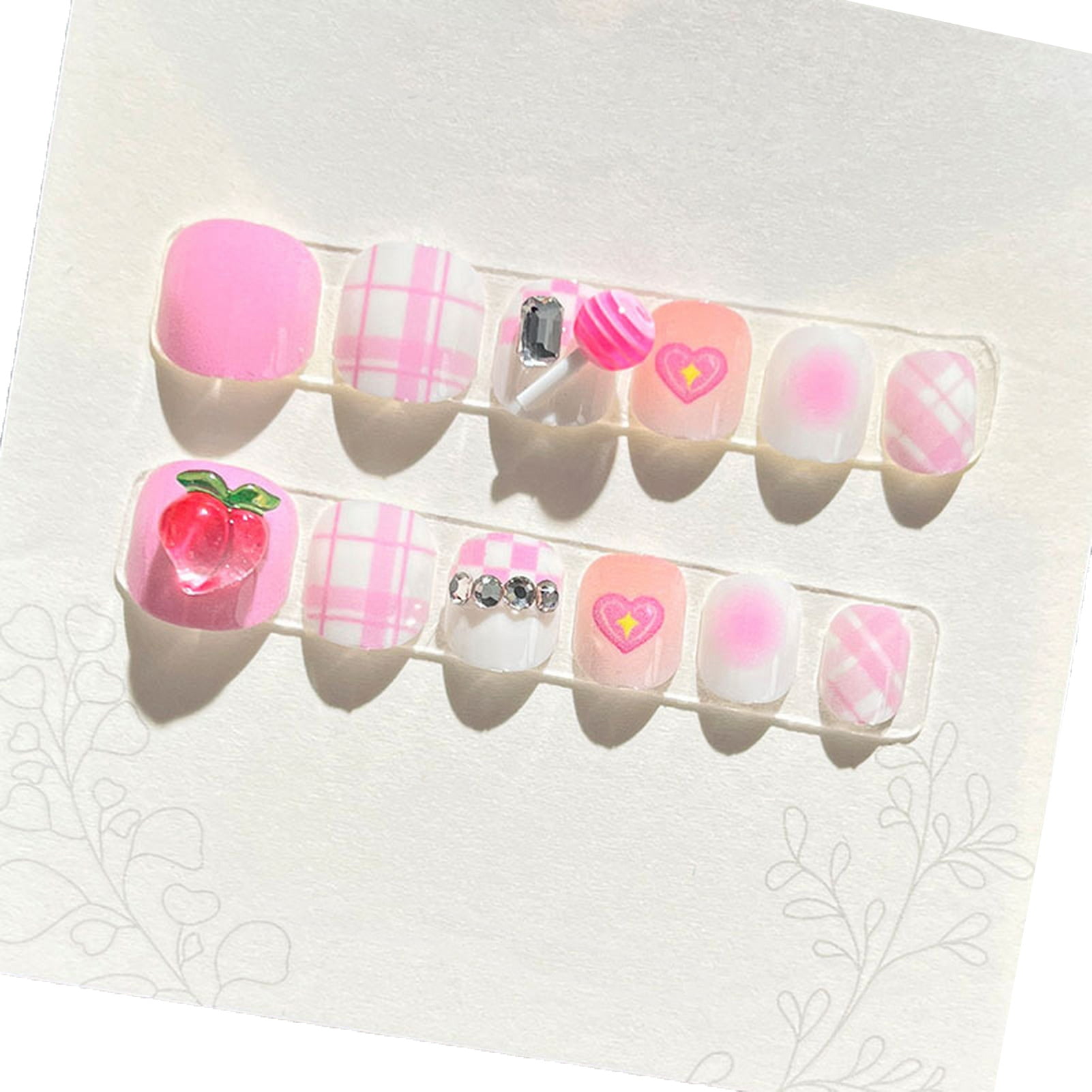 Trayknick Kids Fake Nails Rhinestones Fake Nails 12pcs Kids Cartoon ...