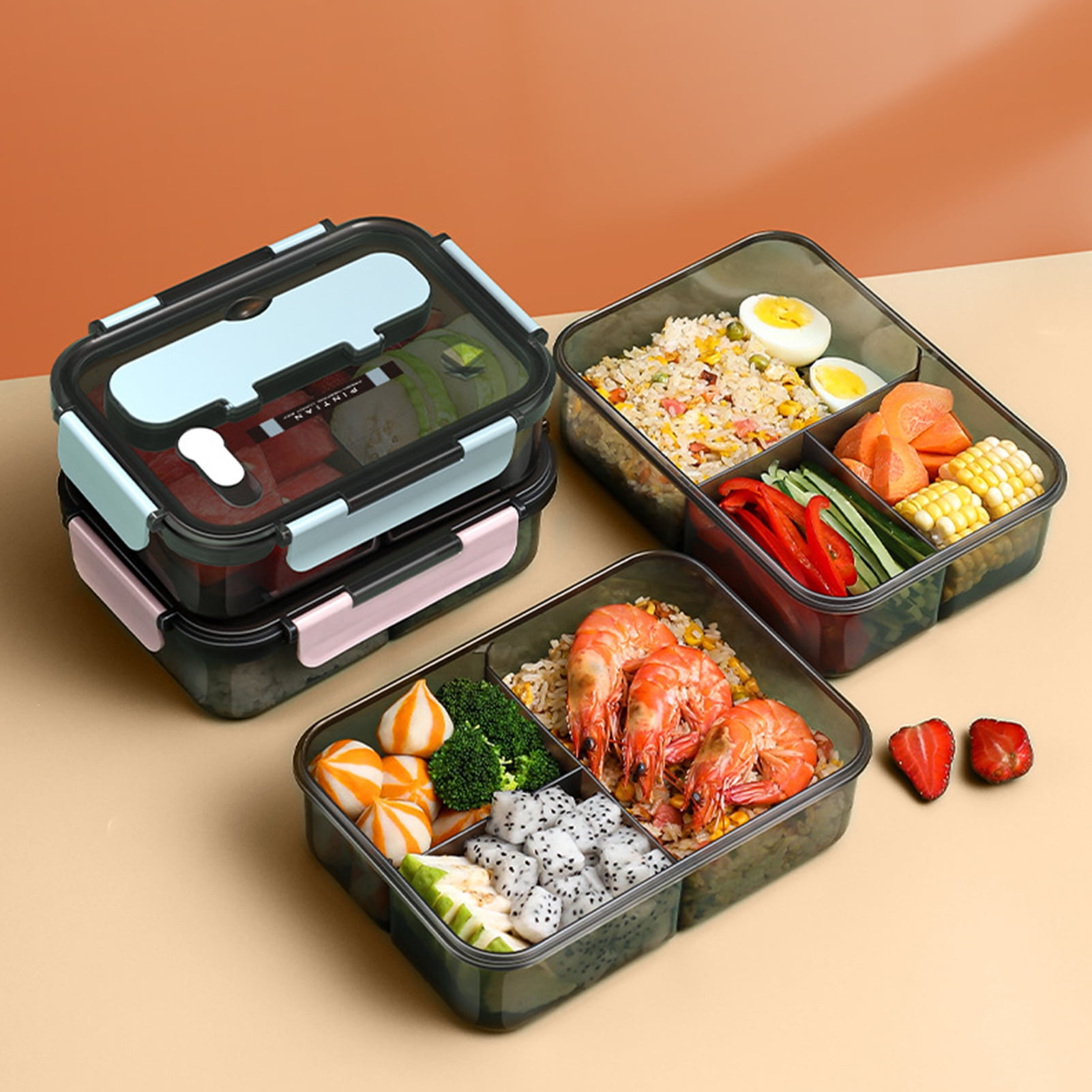 Trayknick Lunch Box with Fork and Spoon - 2/3 Compartments, Portable, Food Grade, Dishwasher and ...