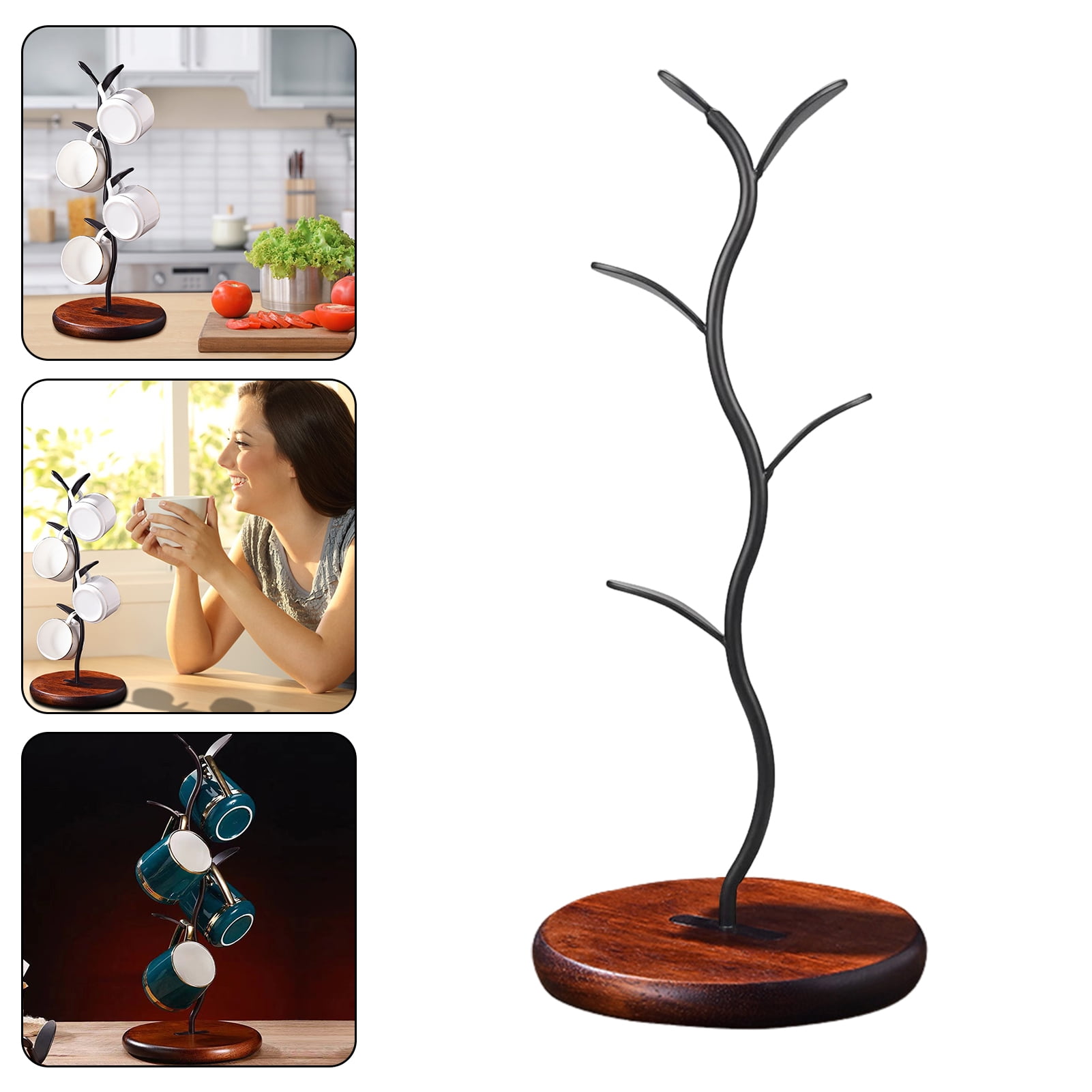 Trayknick Metal Water Cup Storage Rack with Wooden Base - Countertop ...