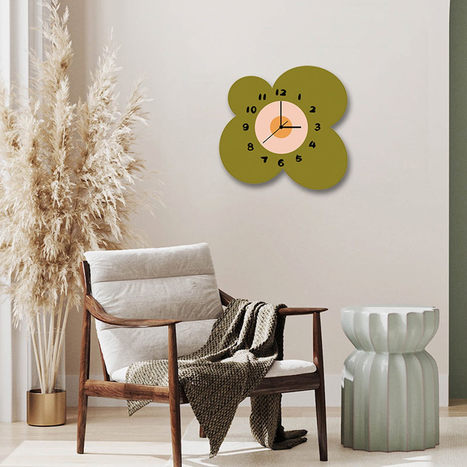 Trayknick Modern Green Flower Wall Clock - Non-Ticking Silent Battery ...