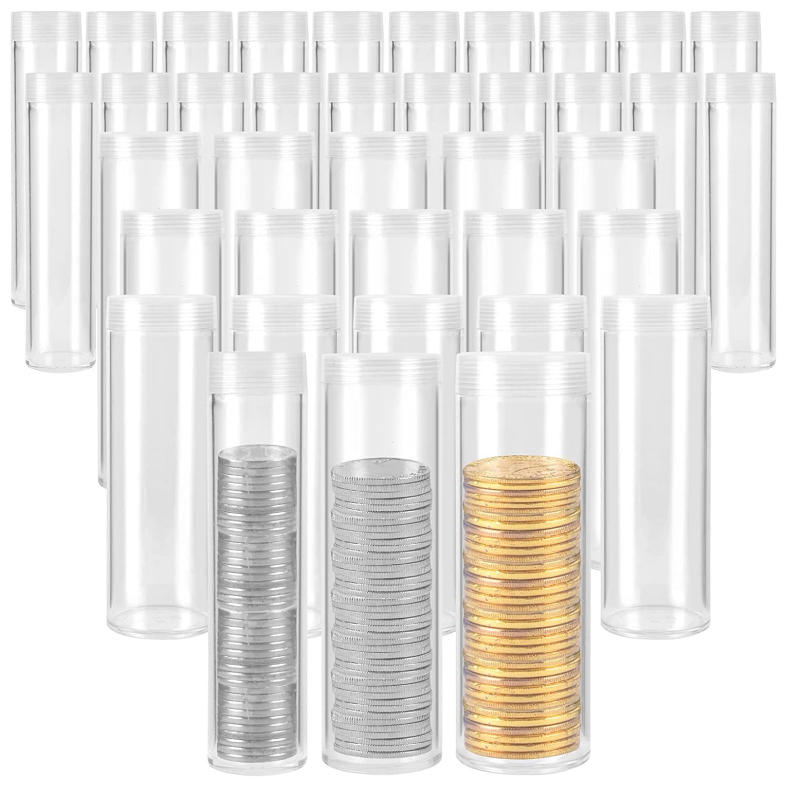 Trayknick Round Coin Holder Set - 10Pcs Transparent Plastic Coin Tubes ...