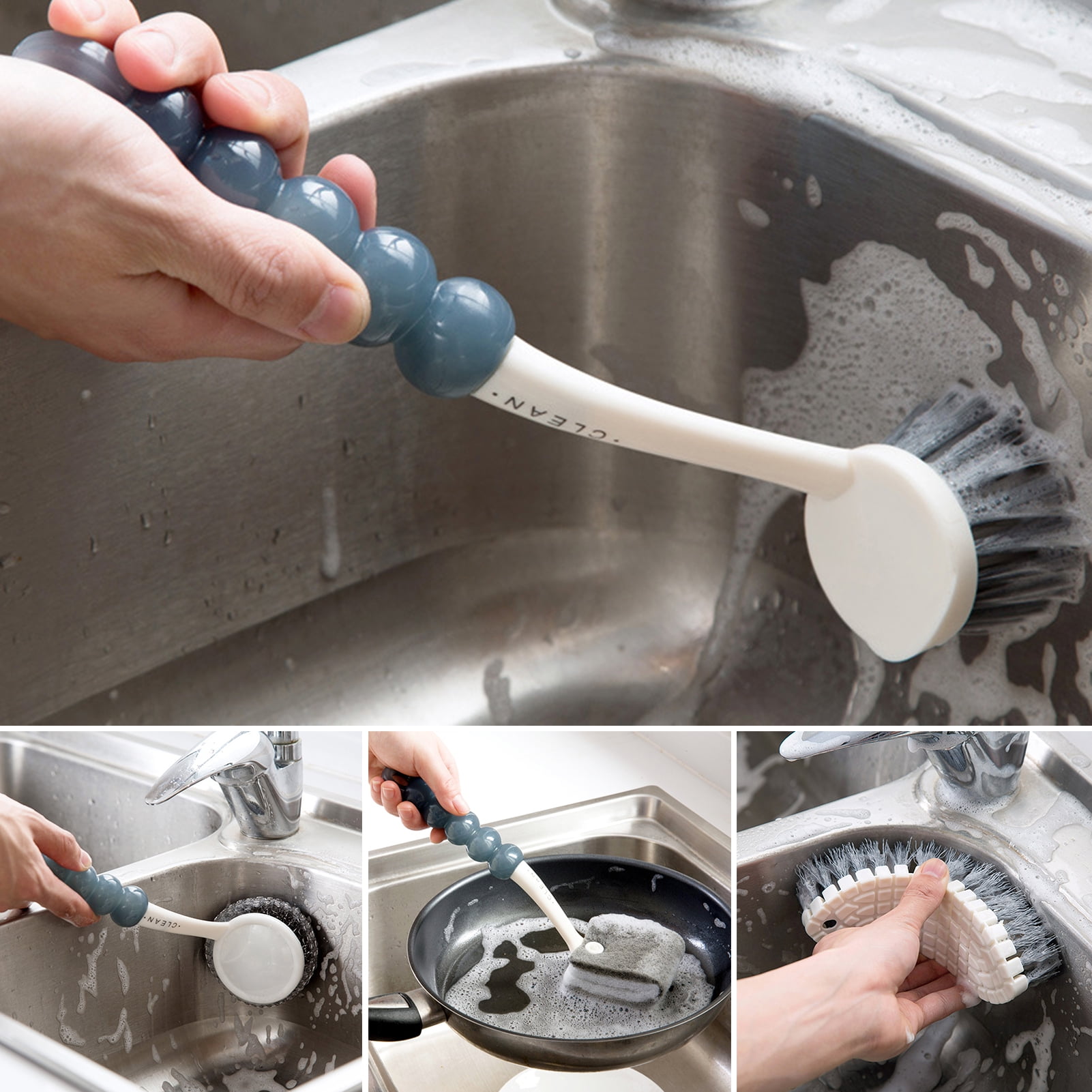 Trayknick Soft Long Bristle Cleaning Brush Set - 2Pcs Ergonomic Handle ...