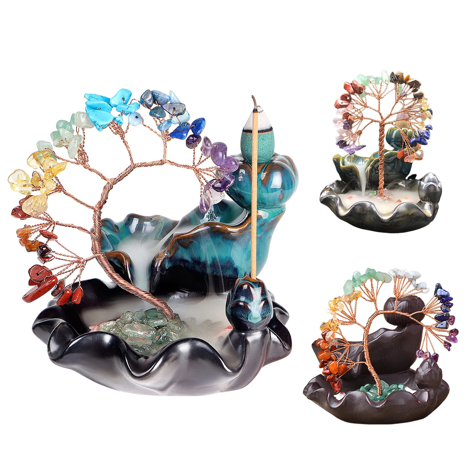 Trayknick Waterfall Incense Burner - Faux Crystal Stone Lucky Tree ...