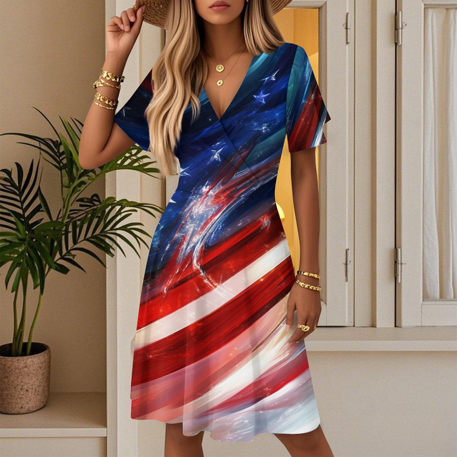 TrdSipl American Flag Dress for Women Fourth Of July Patriotic Print ...