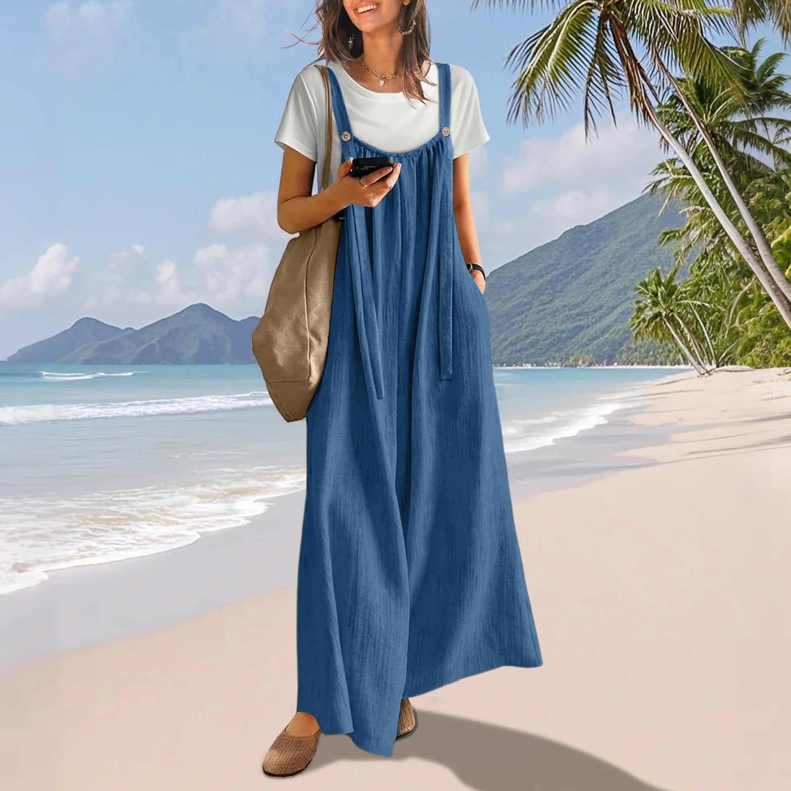 TrdSipl Boho Overalls Women Casual Boho Floral Pleated Jumpsuits ...