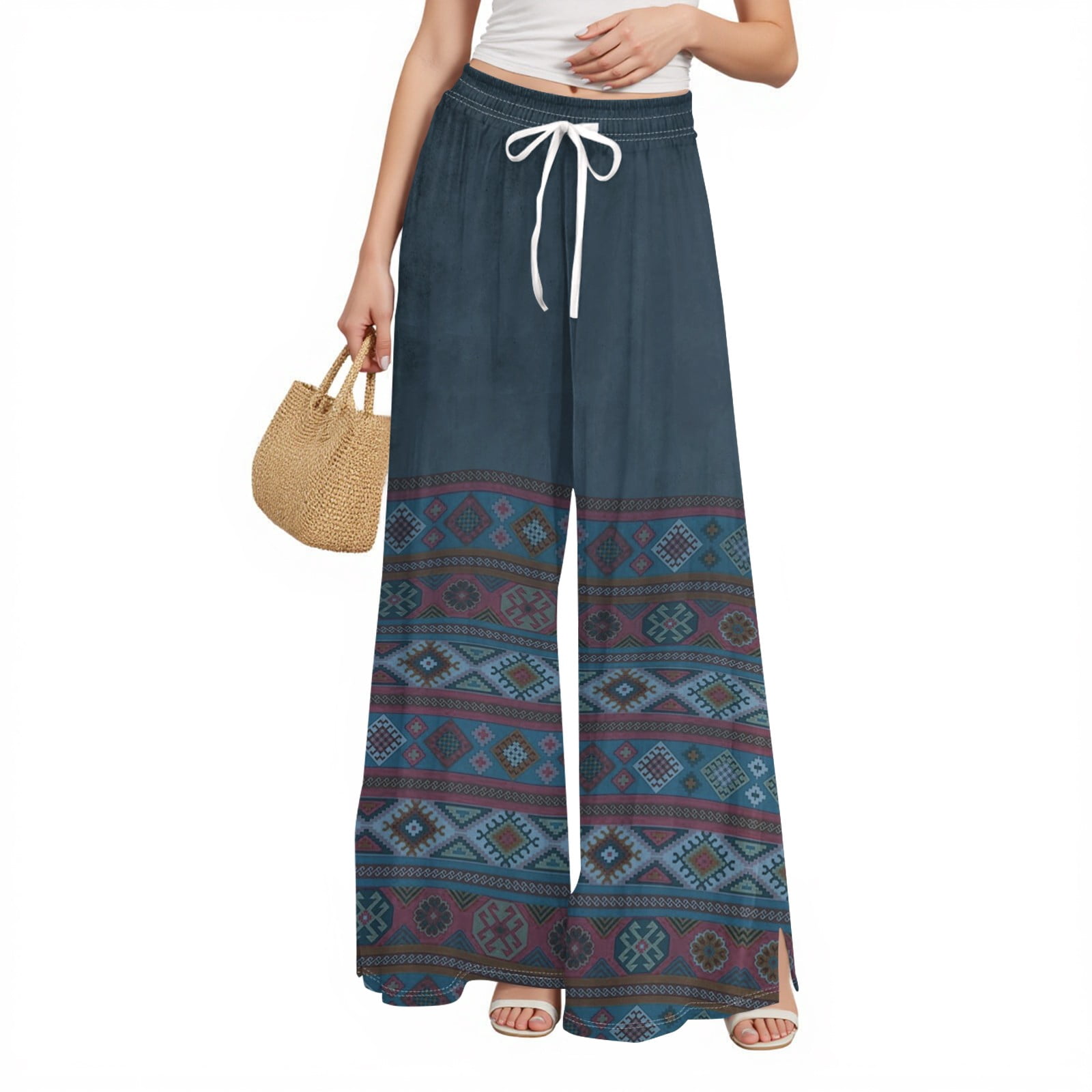 TrdSipl Boho Pants for Women Hippie High Waist Wide Leg Palazzo Pants ...