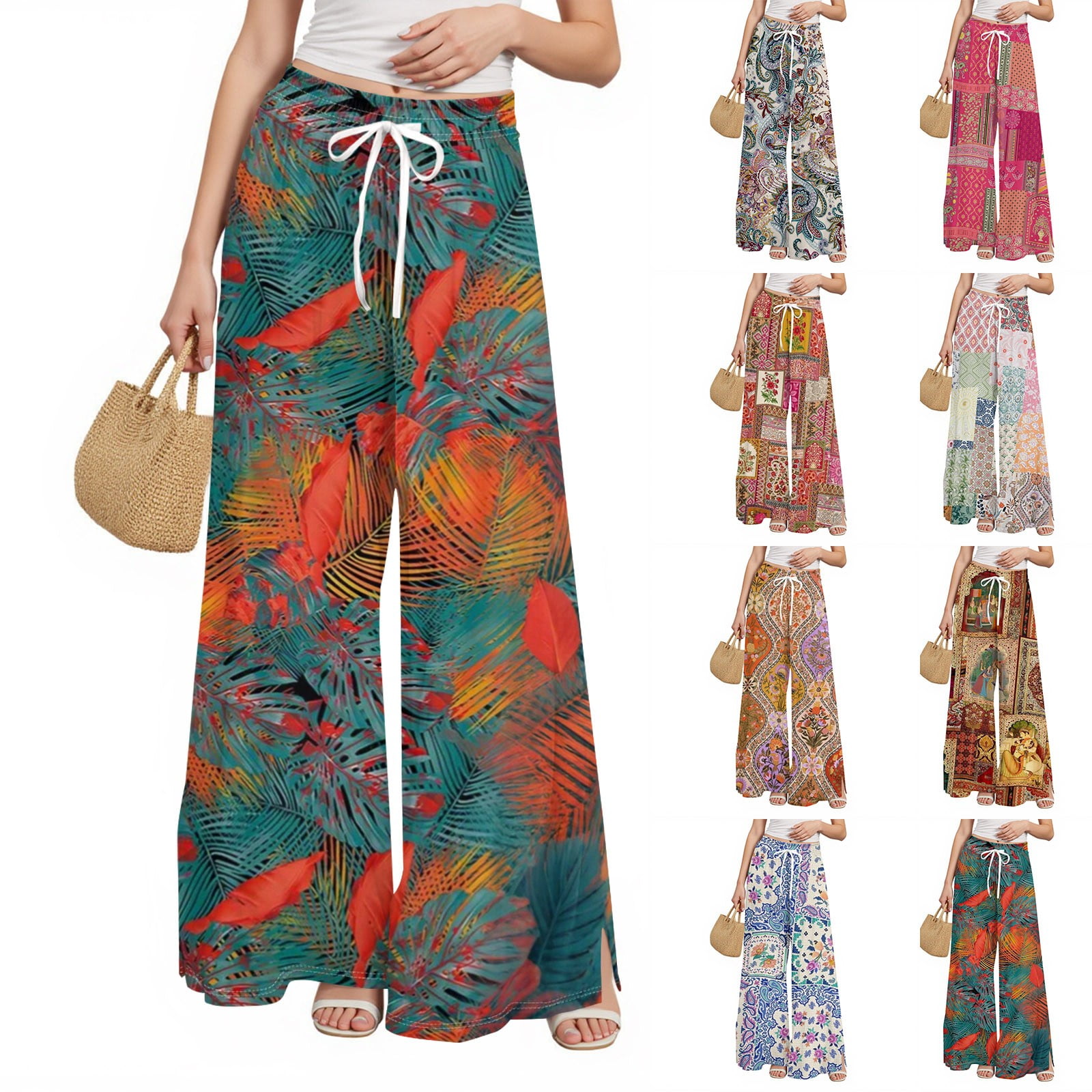 TrdSipl Boho Pants for Women Petite Plus Size Wide Leg Summer Pants ...